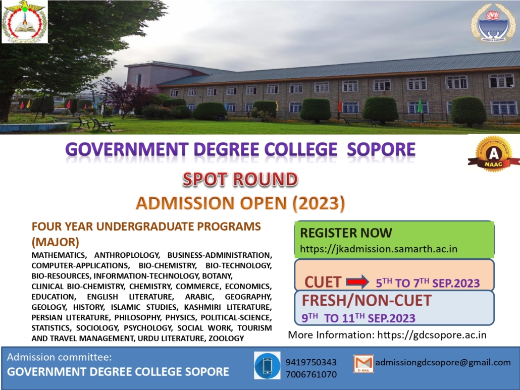 Welcome to Govt Degree College Sopore Kashmir - NAAC Accredited Grade A
